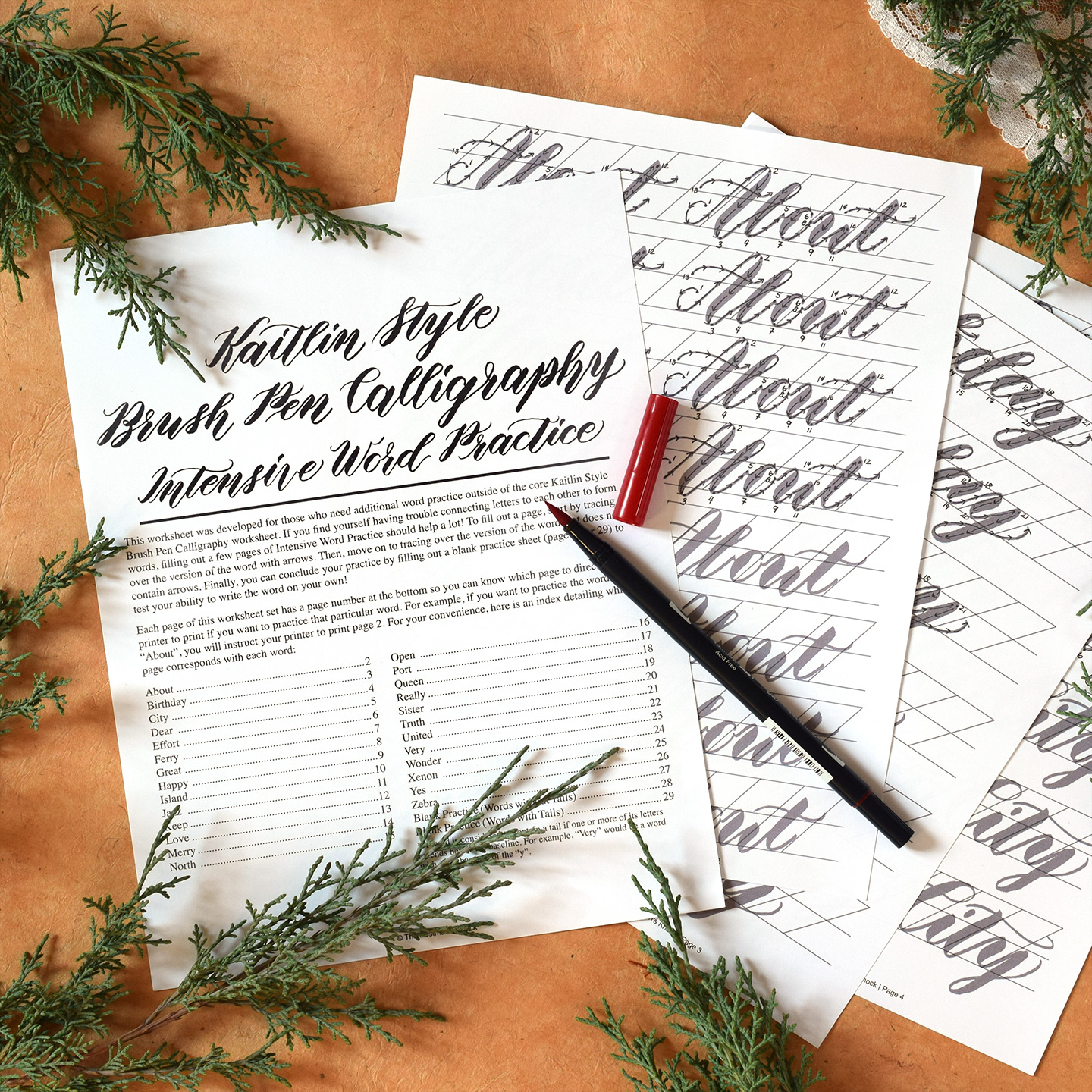 Premium Kaitlin Style Brush Pen Calligraphy Worksheet (No Videos) – The ...