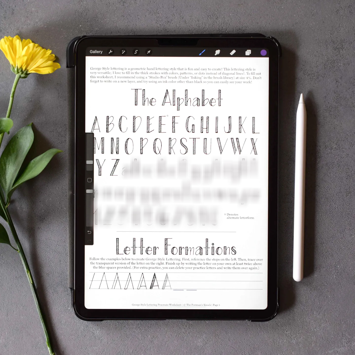 George Style Hand Lettering PROCREATE Worksheet – The Postman’s Knock