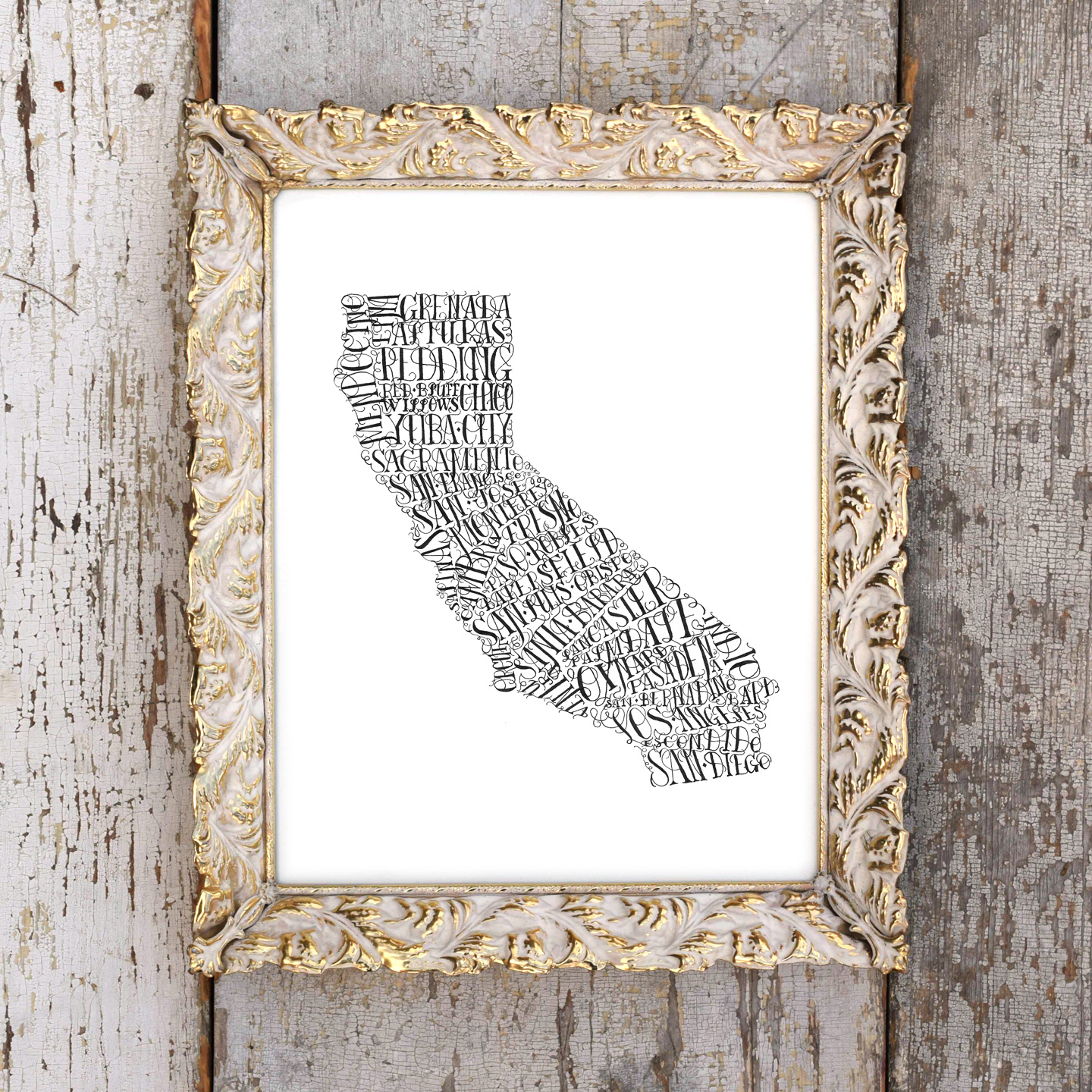 California Lettering Map Art Print – The Postman's Knock