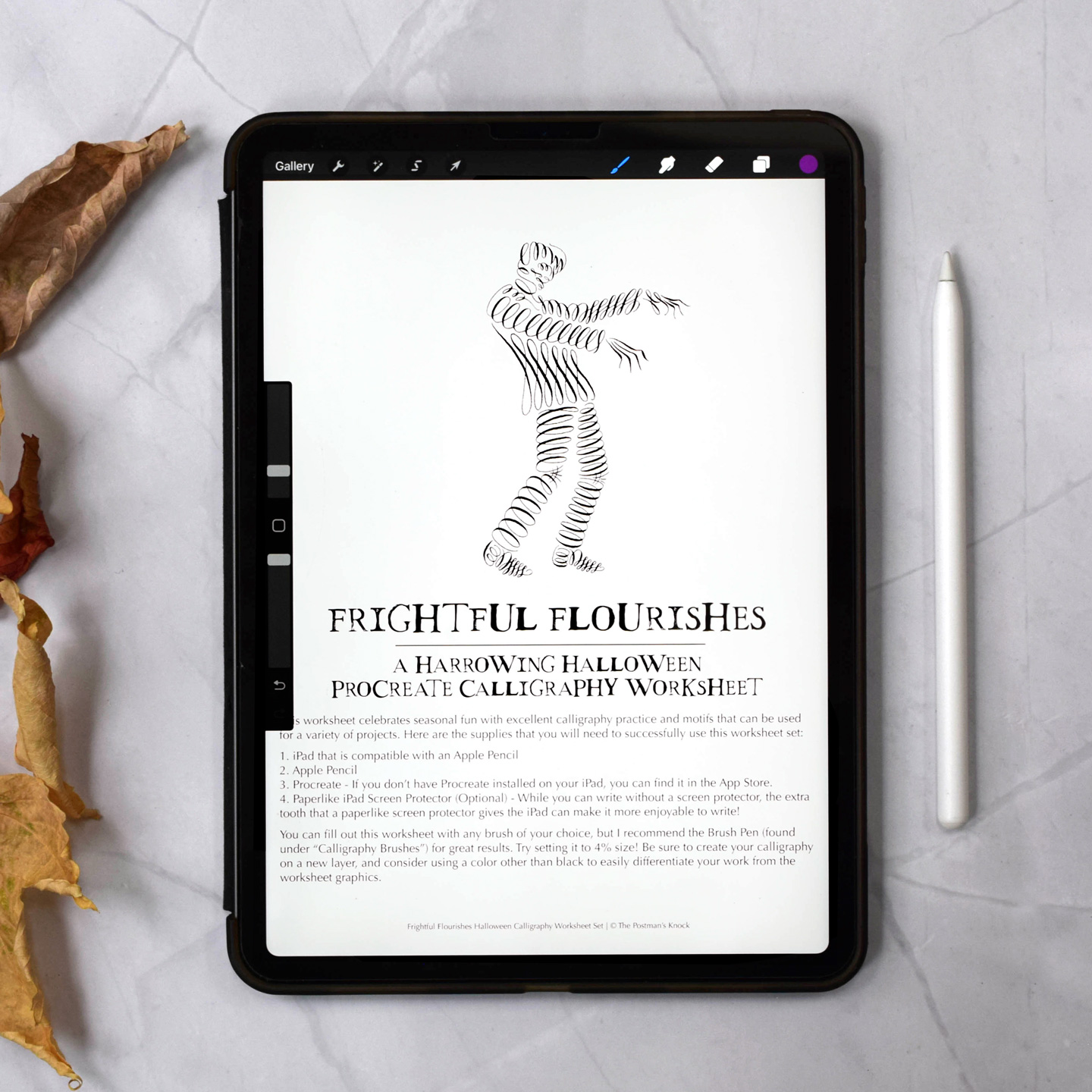 Frightful Flourishes Halloween PROCREATE Calligraphy Worksheet – The Postman’s Knock